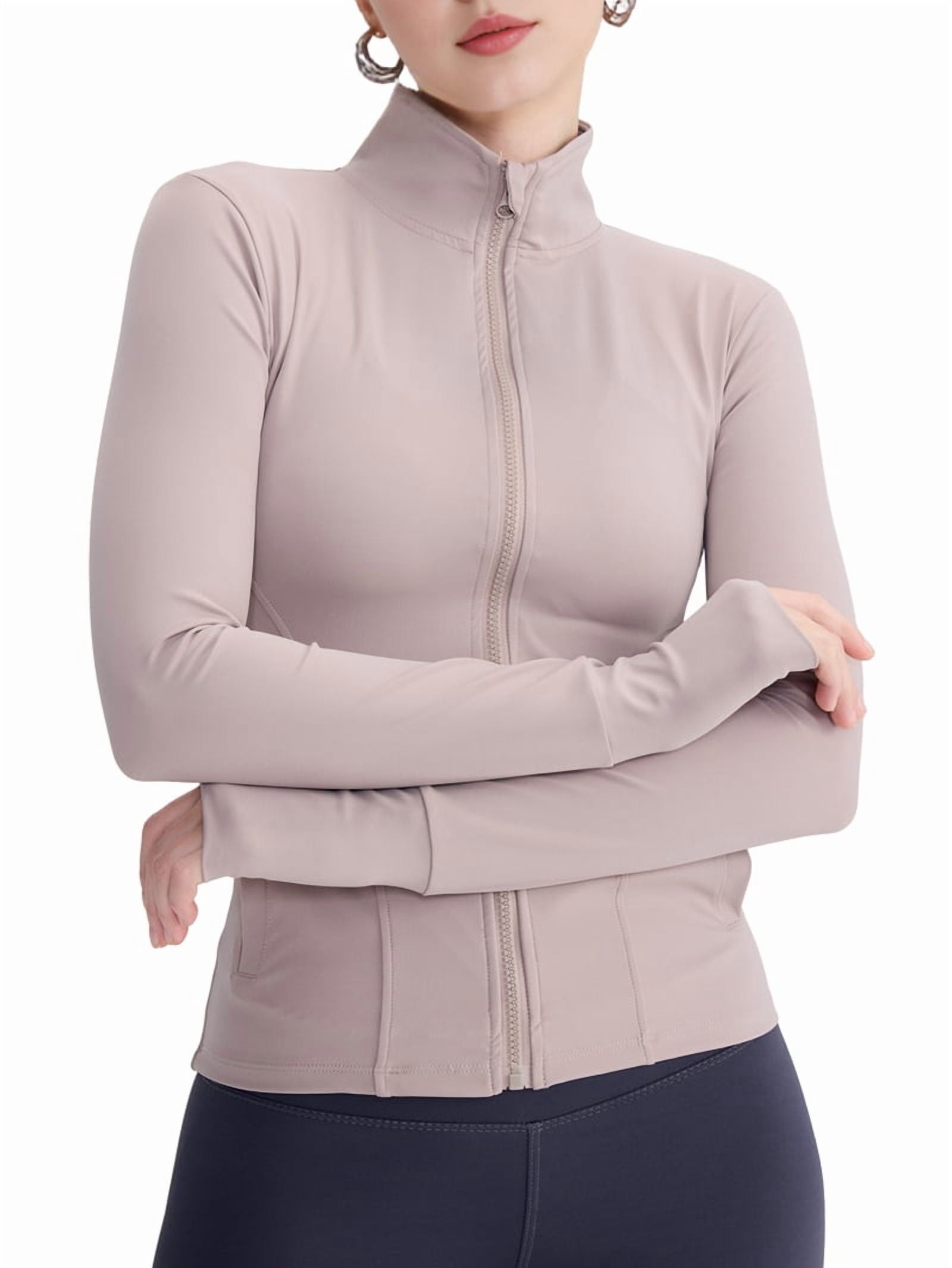 Female Full Zip Running Track Jacket Workout Slim Fit Yoga with Thumb ...
