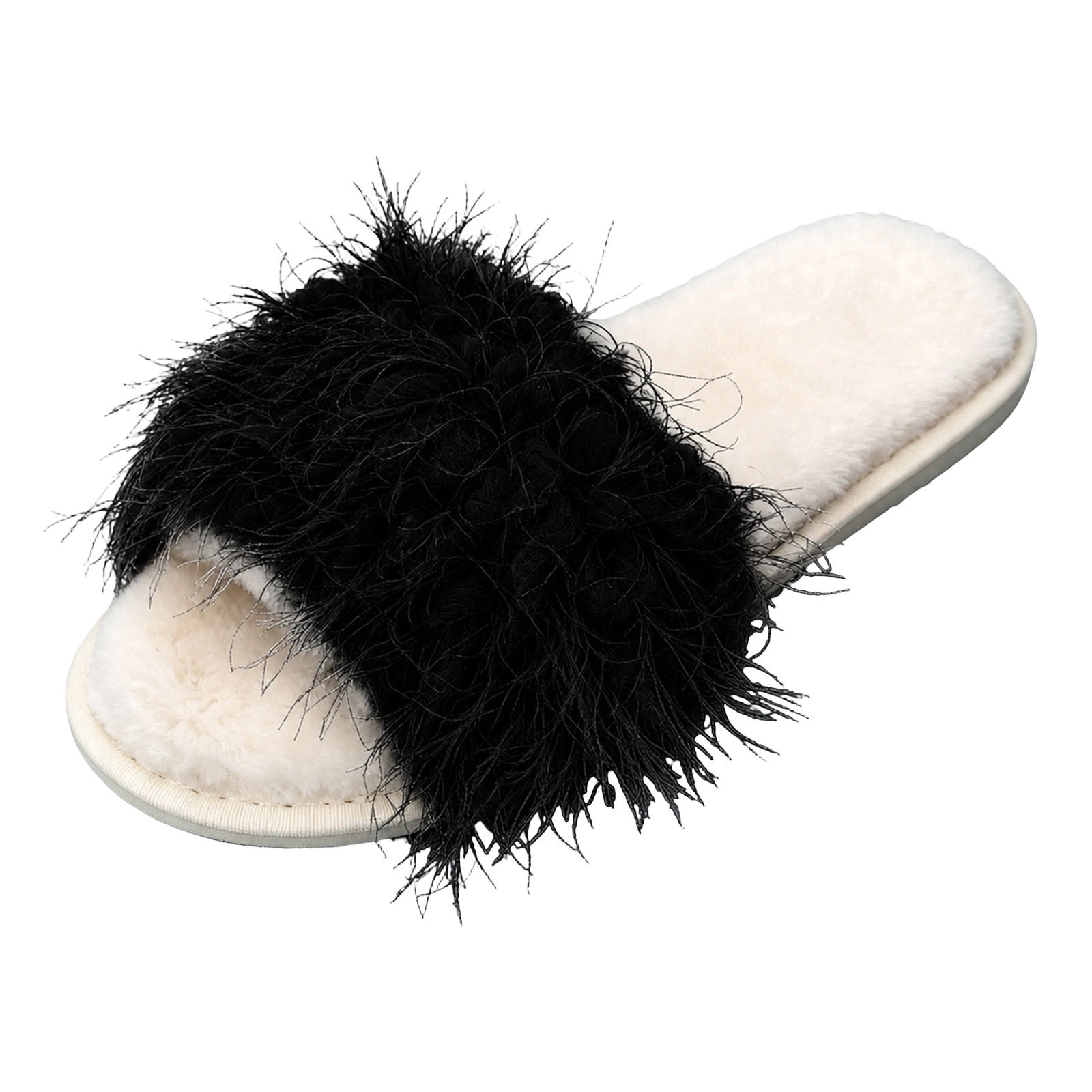 Female Fuzzy Open Toe Slippers Indoor Outdoor Casual House Slippers For ...