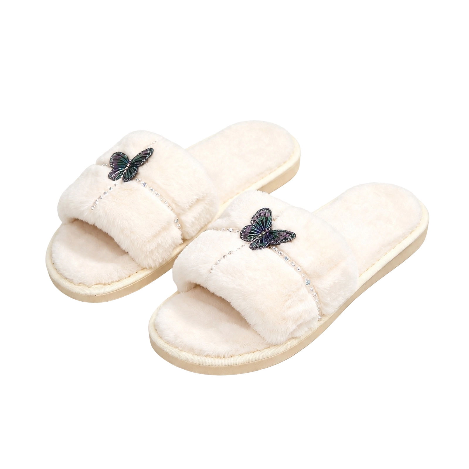 Female Fuzzy Open Toe Slippers Soft Cozy Indoor House Slippers For ...