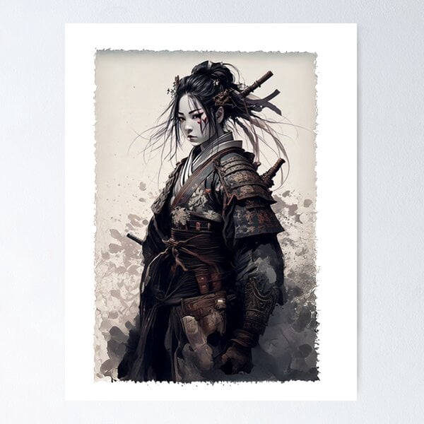 Female Ghostly Samurai Warrior Poster Wall Art, Modern Wall Decor For ...