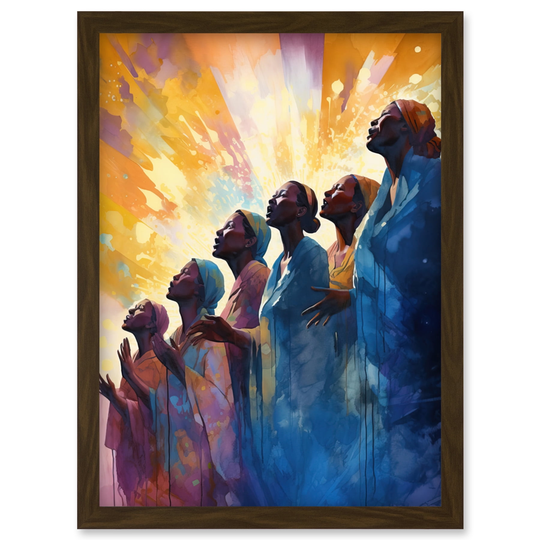 Female Gospel Choir Group Singing Hymns Modern Watercolour Painting ...