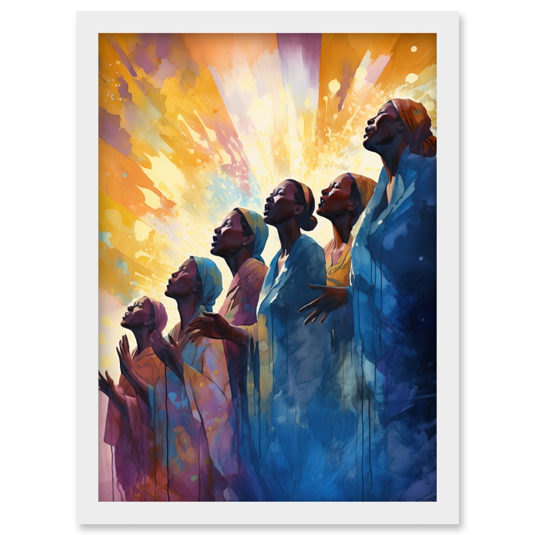 Female Gospel Choir Group Singing Hymns Modern Watercolour Painting ...