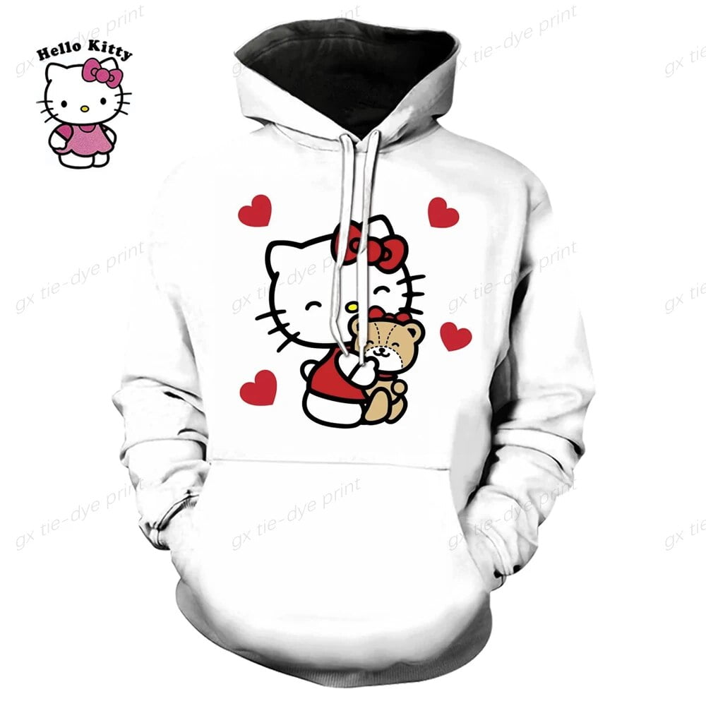 Female Hello Kitty Print Hoodies Lady Autumn Spring Tops New