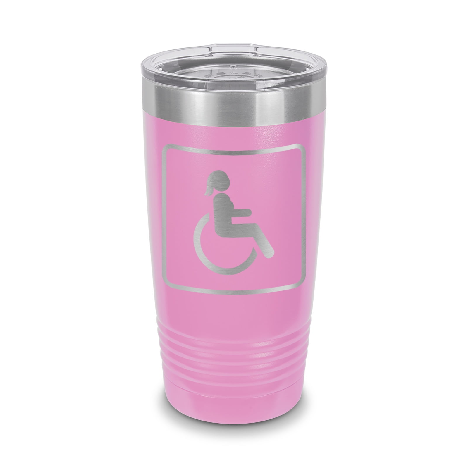 Female Handicap Tumbler 20 oz - Laser Engraved w/ Clear Lid - Stainless ...