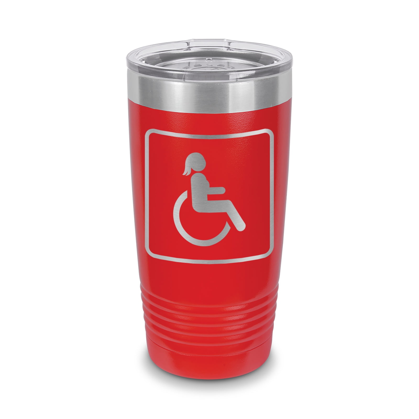 Female Handicap Tumbler 20 oz - Laser Engraved w/ Clear Lid - Stainless ...