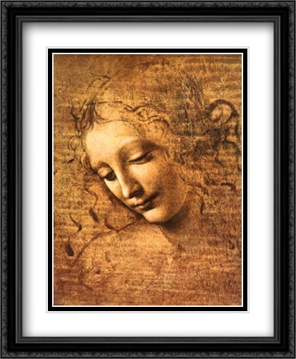 Female Head (La Scapigliata) 2x Matted 28x34 Large Black Ornate Framed Art Print by Da Vinci ...