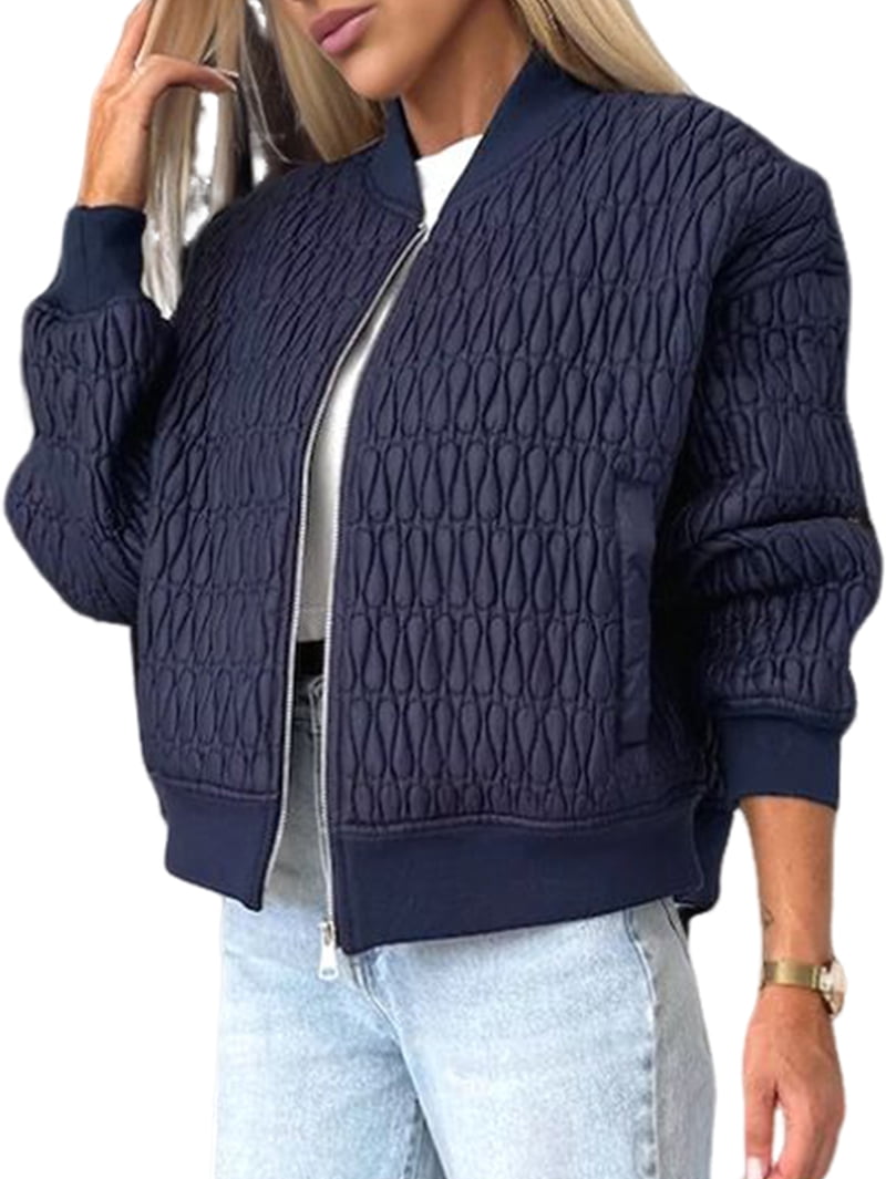 Female Jackets Spring Fashion Cute Jacquard Coats Zip Up Jackets Dressy ...