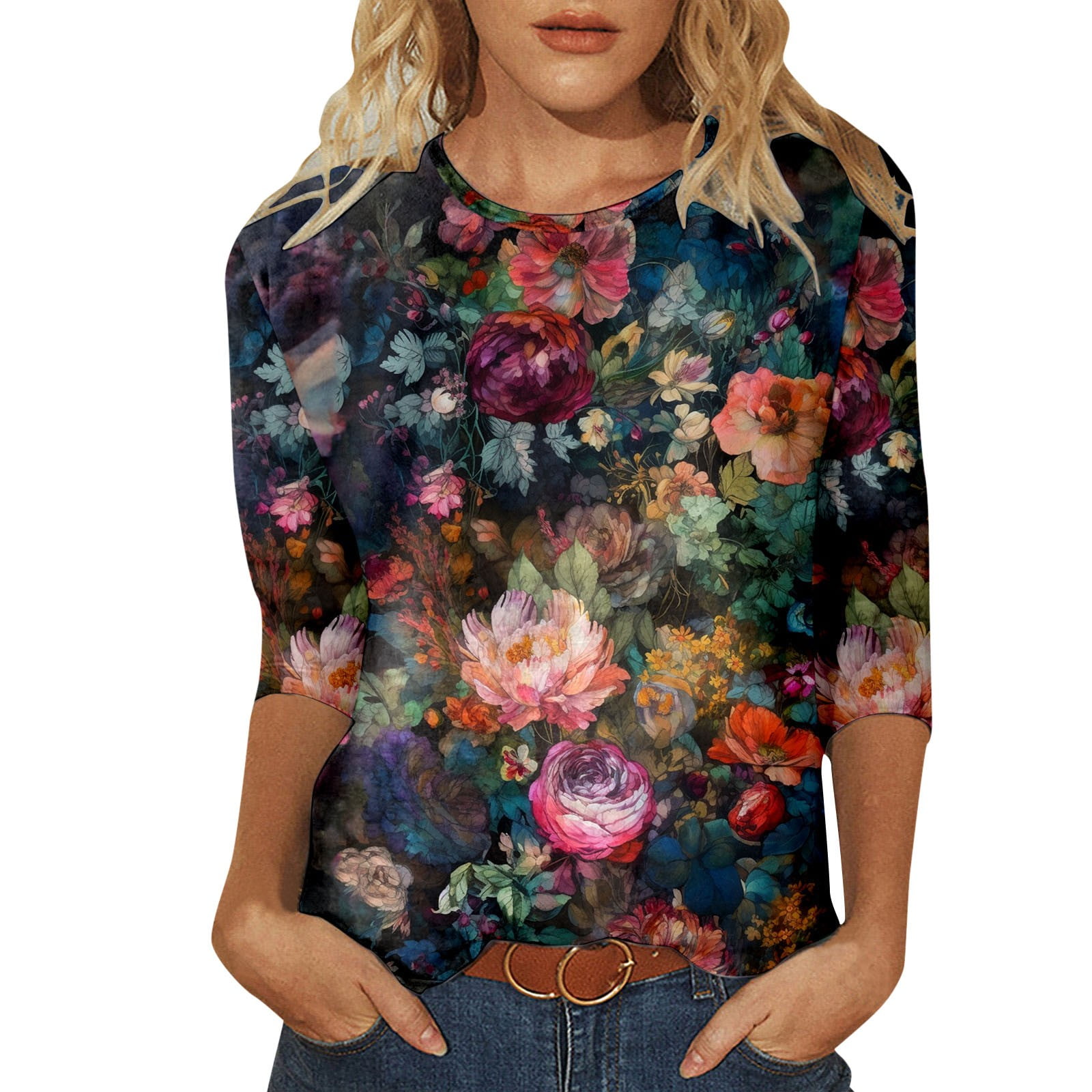 Female July 4th Blouses For Women Dressy Casual 3 4 Sleeve Plus Size