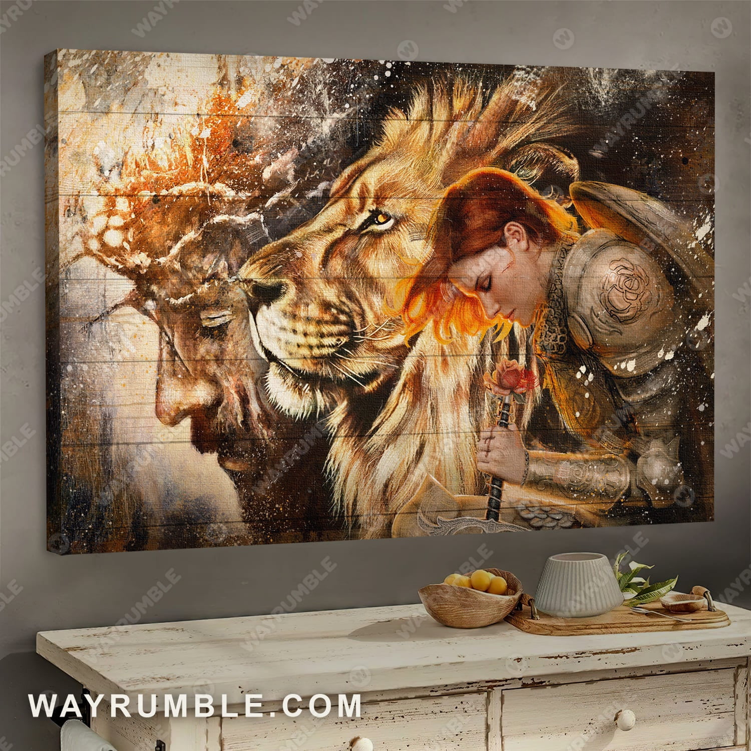 Female Knight Praying To Jesus Lion Of Judah - Jesus Landscape Poster ...