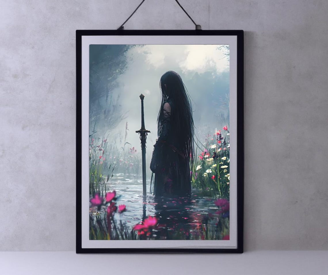 Female Knight Victorian Decor, Dark Academia Print - The Lake, Goth ...