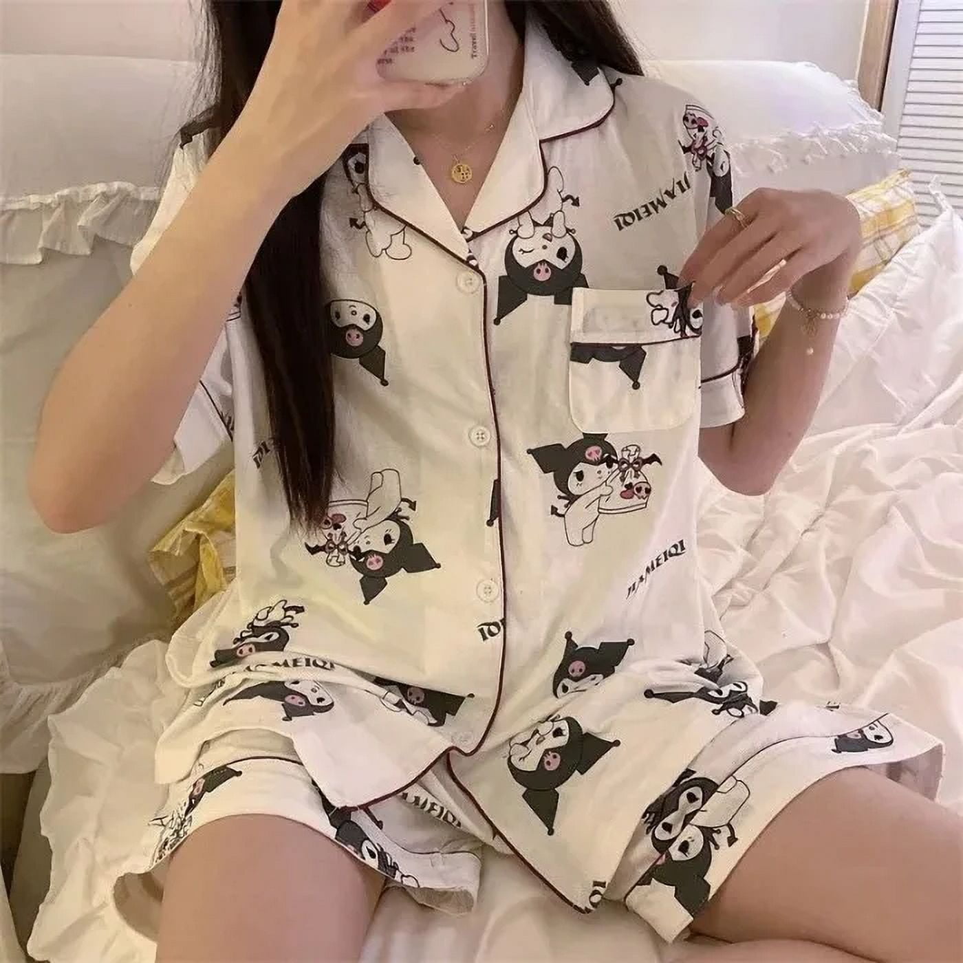 Female Kuromi Pajamas Suit Sanrioed Summer Comfortable Kt Short Sleeves ...