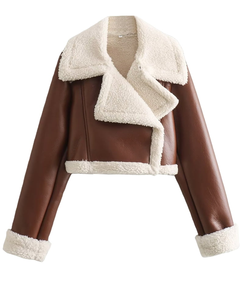 Female Leather Jacket Faux Fur Moto Jacket Winter Trench Coat Cropped ...