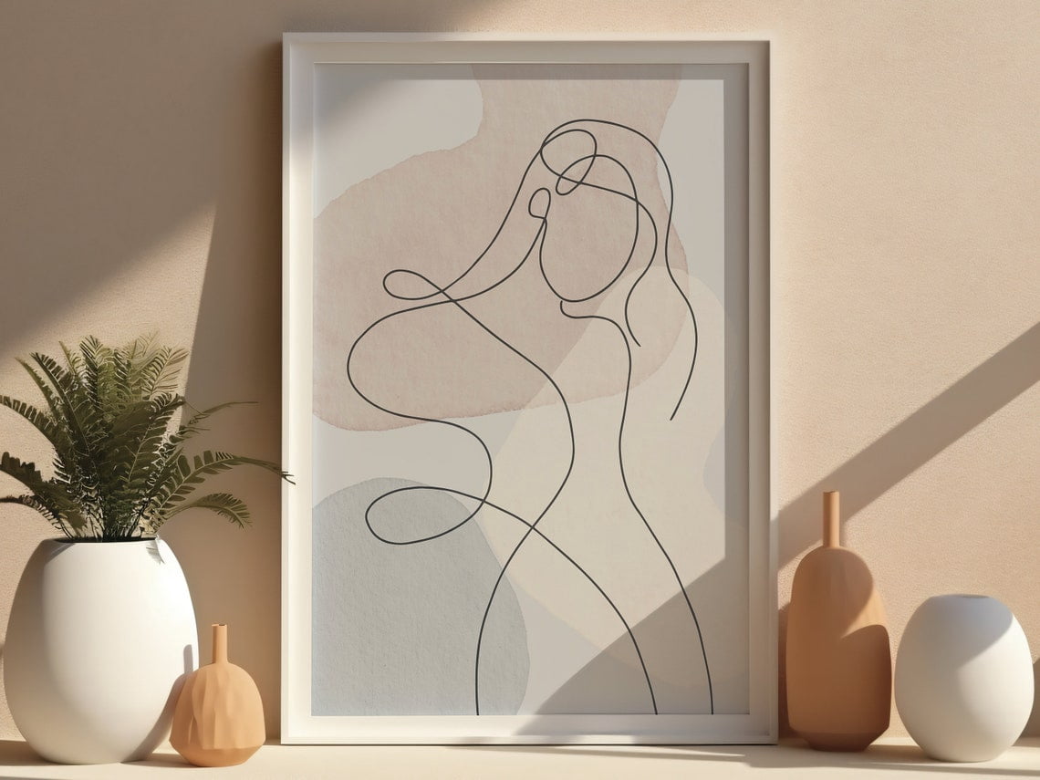 Female Line Art, Female Body Wall Wrt, Minimalist Line Art, Abstract ...