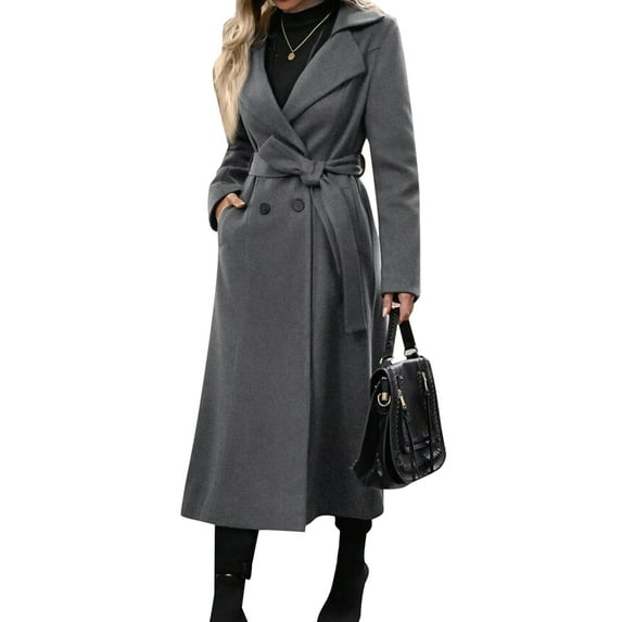 Female Long Wool Coats Fall Winter Double Breasted Trench Coat Peacoat ...