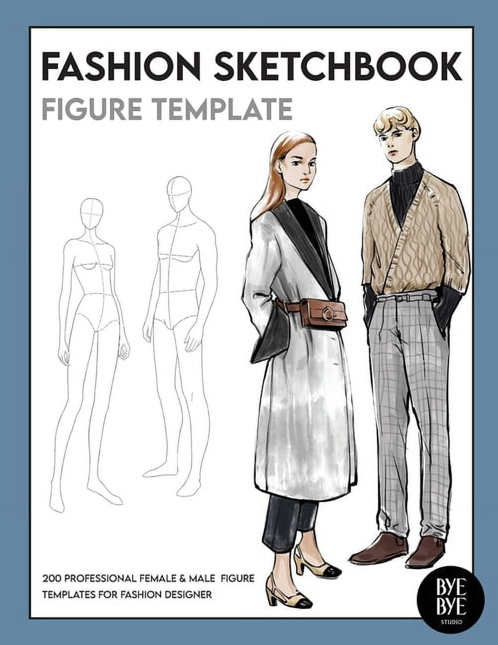 Female & Male Fashion Sketchbook Figure Template: Professional Fashion ...