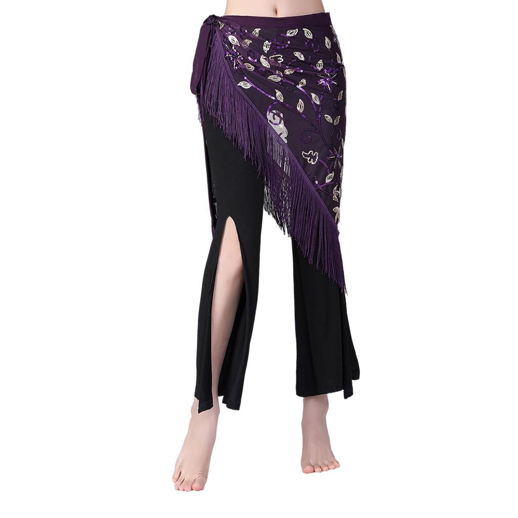 Female Mesh Hanging Belly Dance Hip Skirt Scarf Fussel Sequins Tassel ...