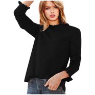 absuyy Fall Sweaters for Women Knitted Color Matching Crewneck Long ...