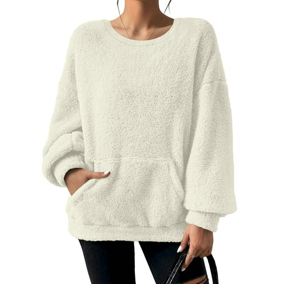 Female Oversized Sweatshirts Crewneck Long Sleeve Tops Fleece Pullover ...