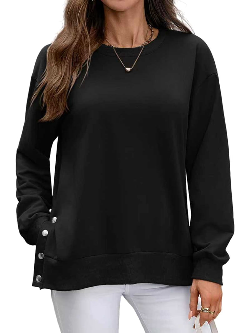 Female Oversized Sweatshirts Long Sleeve Hoodies Shirts Fall Side Slit ...