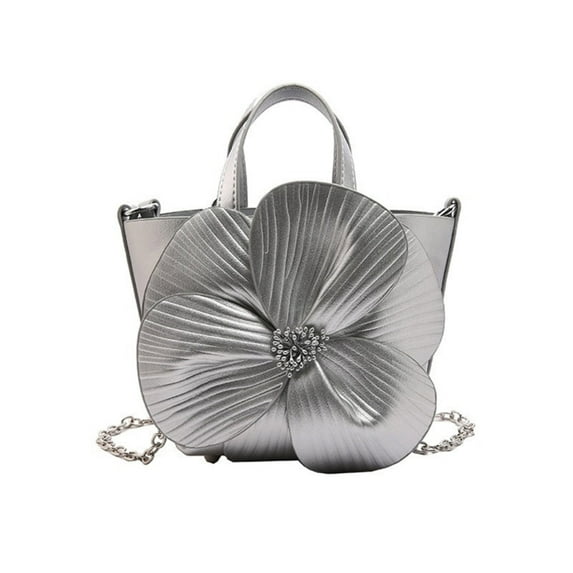 Female PU Floral Bucket Bag Detachable Chain Shoulder Crossbody Handbag ...