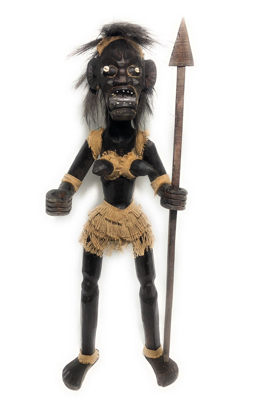 Female Primitive Tiki Warrior Chief w/ Spear 40" - Tribal Art | # ...