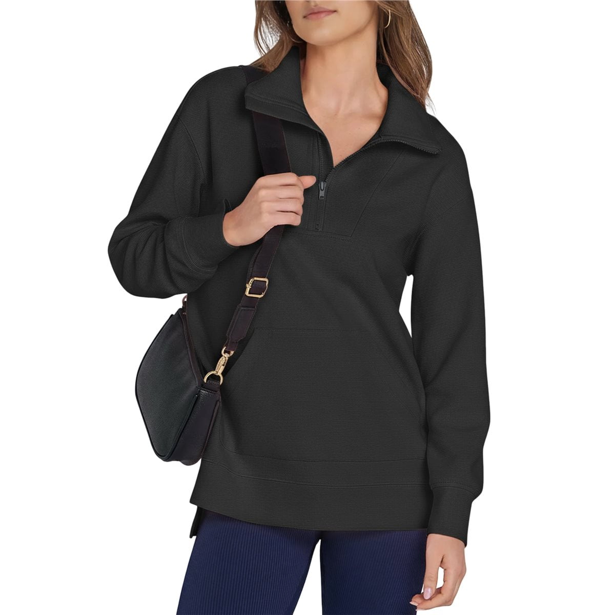 Female Quarter Zip Oversized Long Sleeve Ribbed Knit Tunic Sweatshirts ...