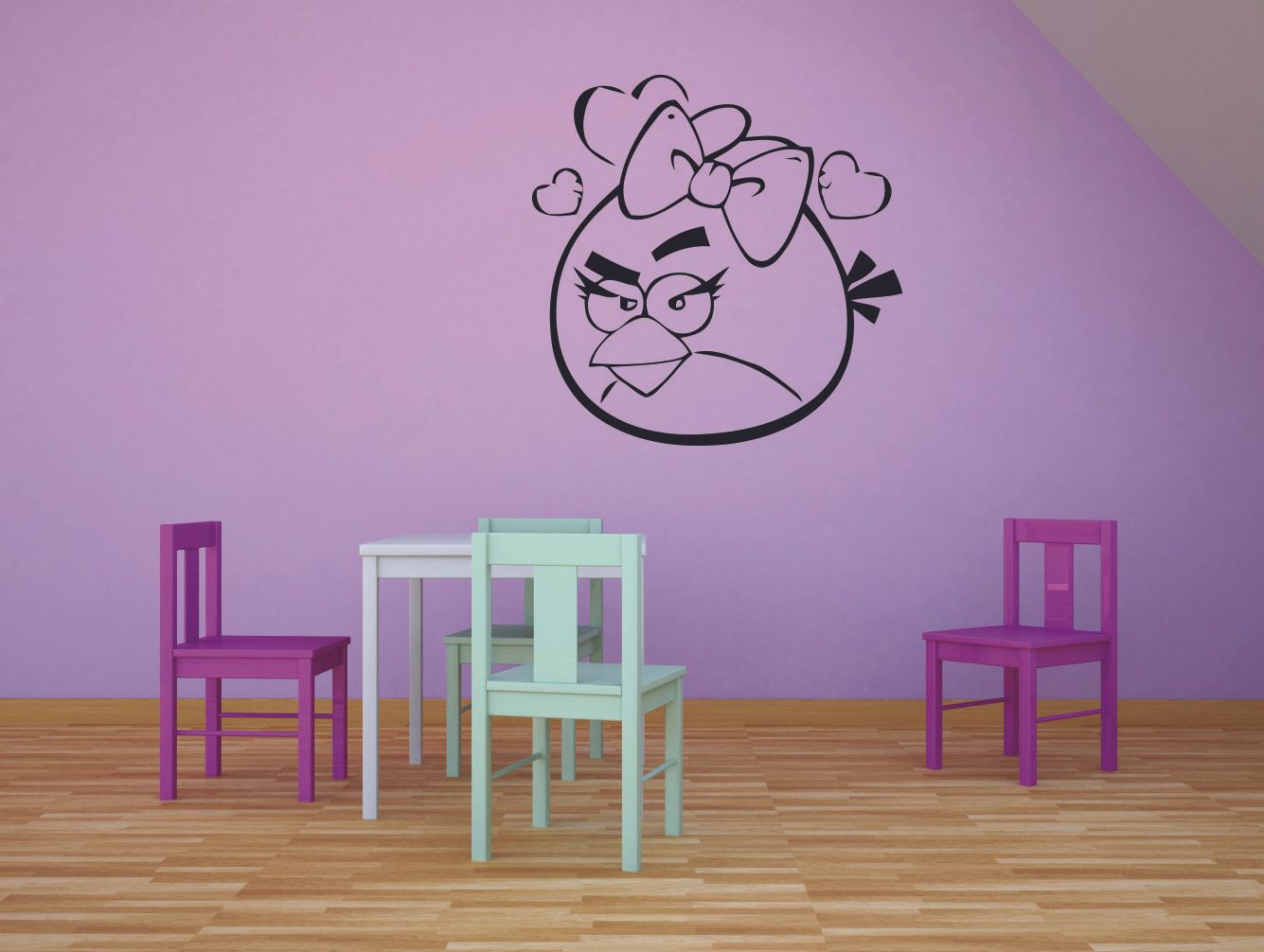 Female Red Bird Angry Bird Character Hearts Cartoon Wall Sticker Art ...
