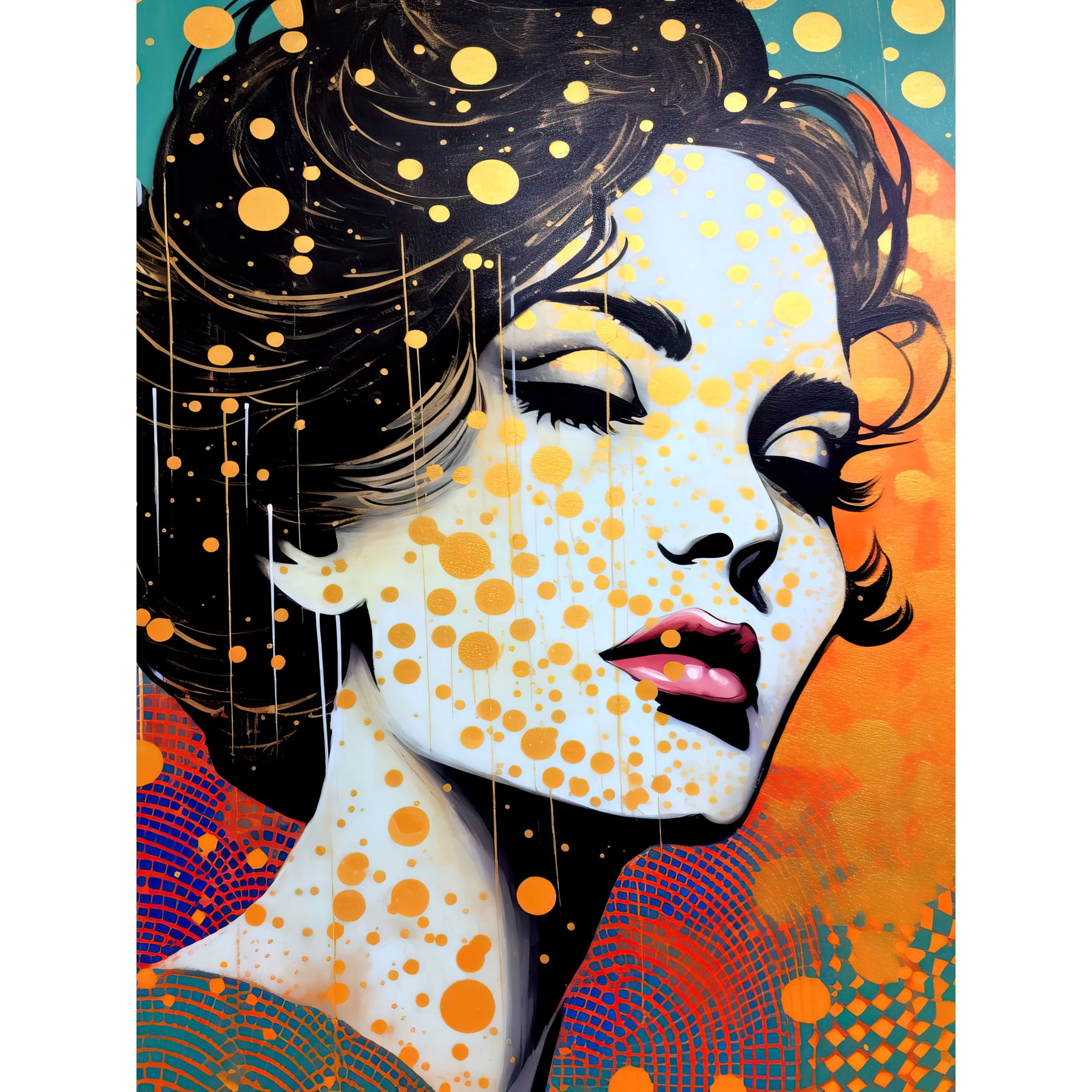 Female Retro Glam Glitter Aesthetic Portrait with Polka Dot and Mosaic ...