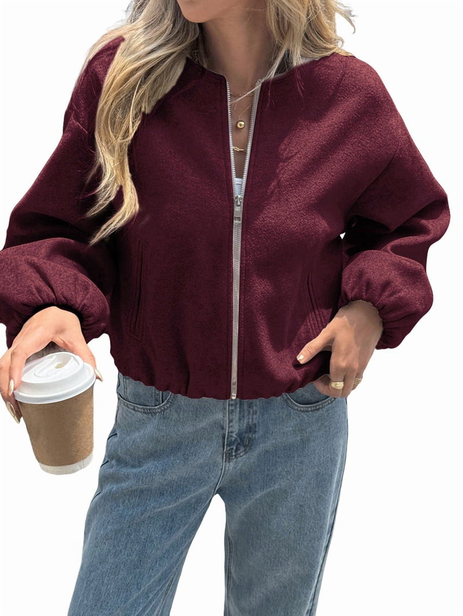 Female'S Zip Up Fall Winter Warm Jackets Long Sleeve Casual Loose ...
