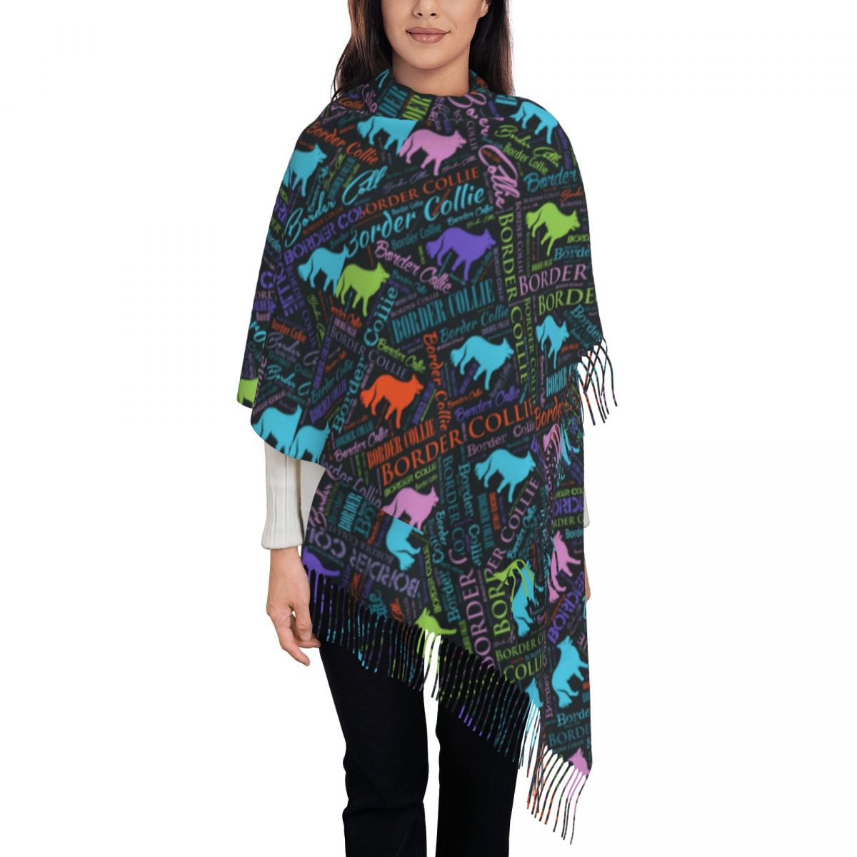 Female Scarf Keep Warm Word Art Headwear Scarves with Long Tassel ...