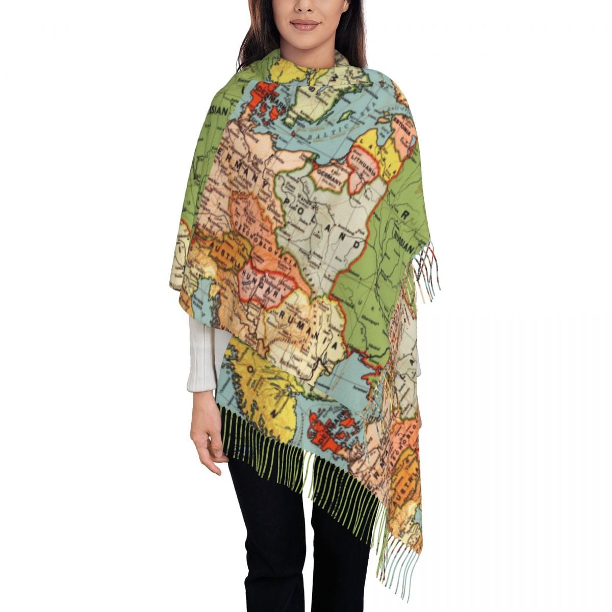 Female Scarf Outdoor Vintage Pirate Map Head Scarves with Tassel ...