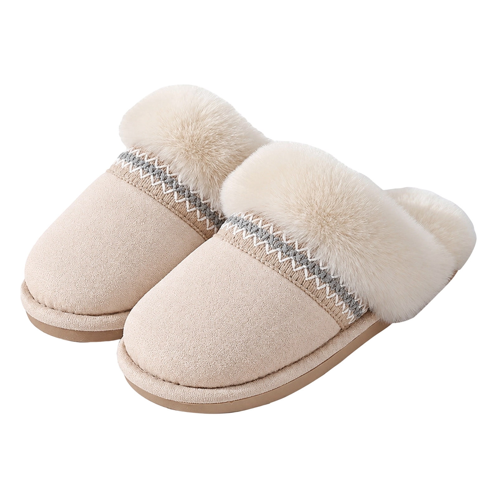 Female Soft House Slippers Ethnic Embroidery Fuzzy Closed Toe Indoor ...