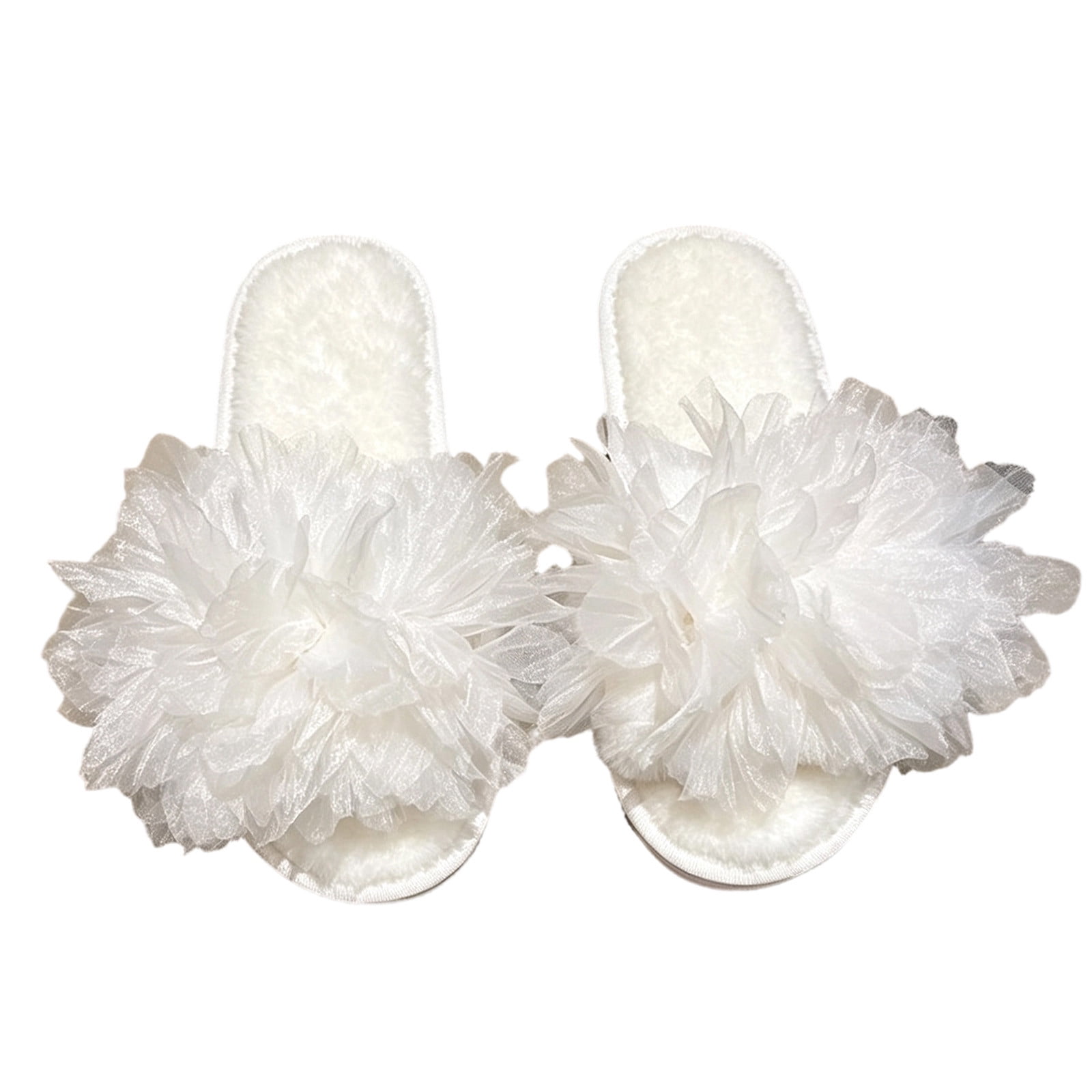 Female Soft Open Toe House Slippers Big Flower Detail Cozy Plush Indoor ...