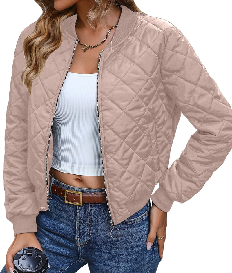 Female Stand Collar Quilted Puffer Jacket Padded Zip Coat Lotus Root ...