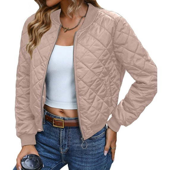 Female Stand Collar Quilted Puffer Jacket Padded Zip Coat Lotus Root ...