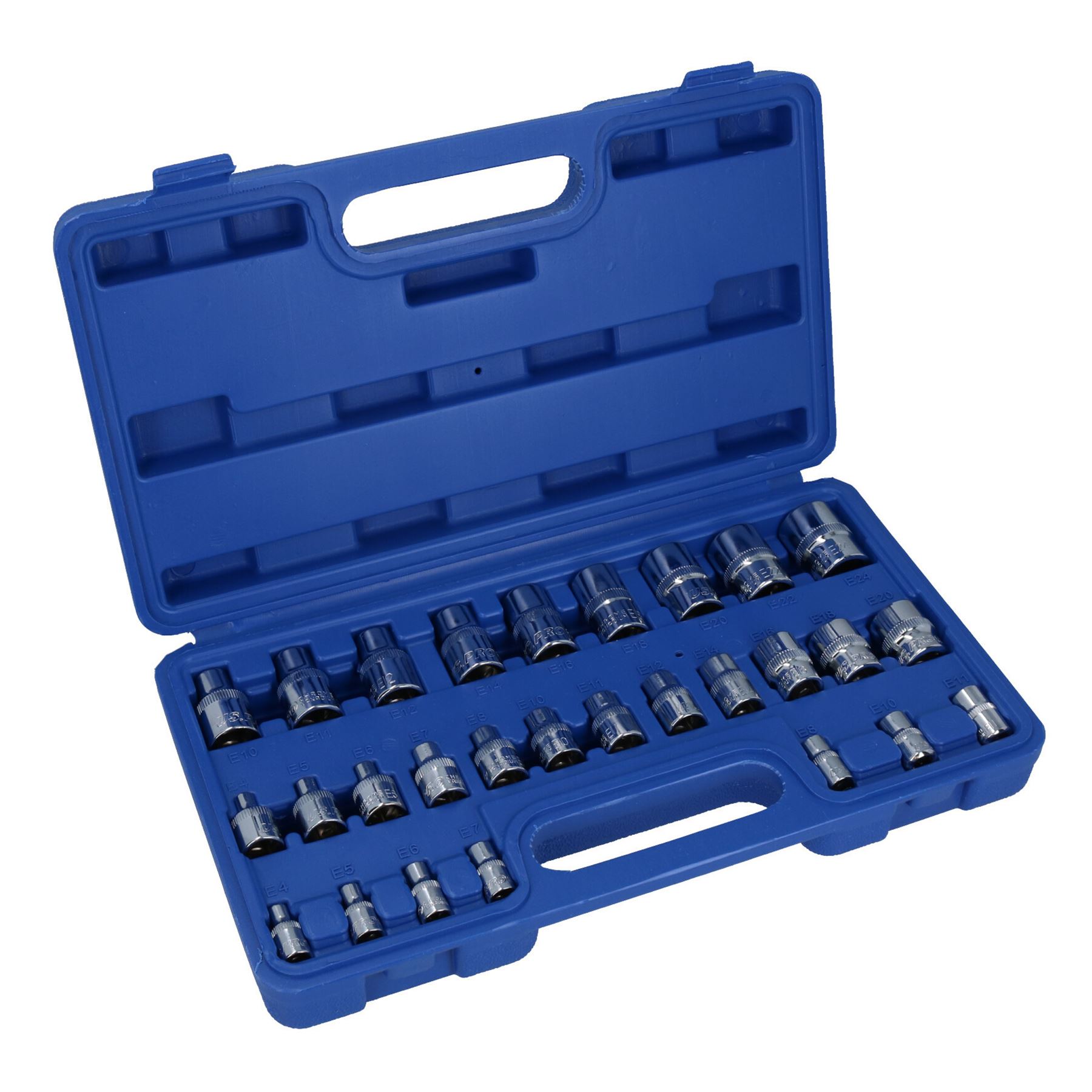 Female Star Torx E Sockets Mixed Drive Set E4 - E24 28pc 1/4" 3/8" and ...