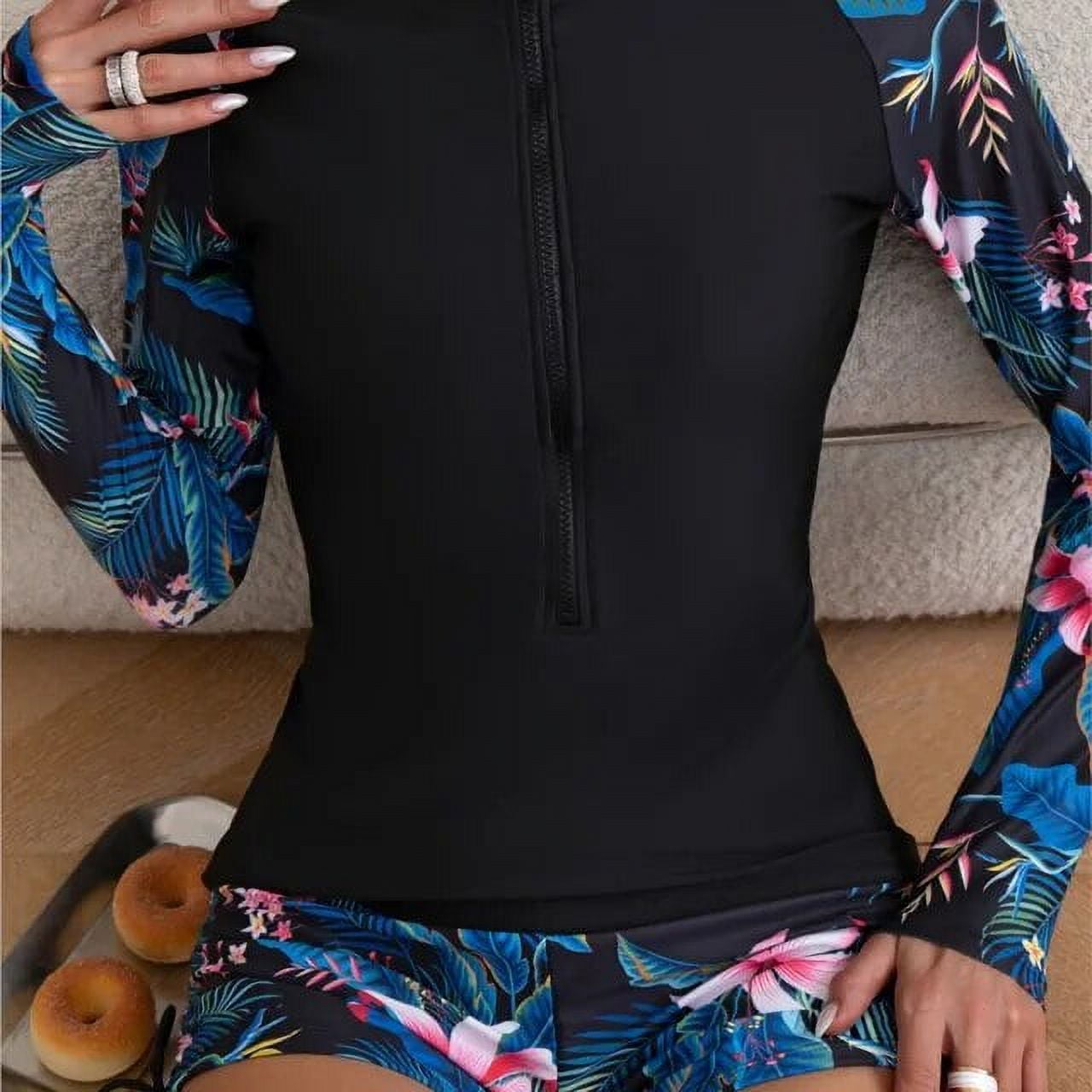 Female Swimsuit With Long Sleeves Swimwear Sports Surfing Tankini Set ...