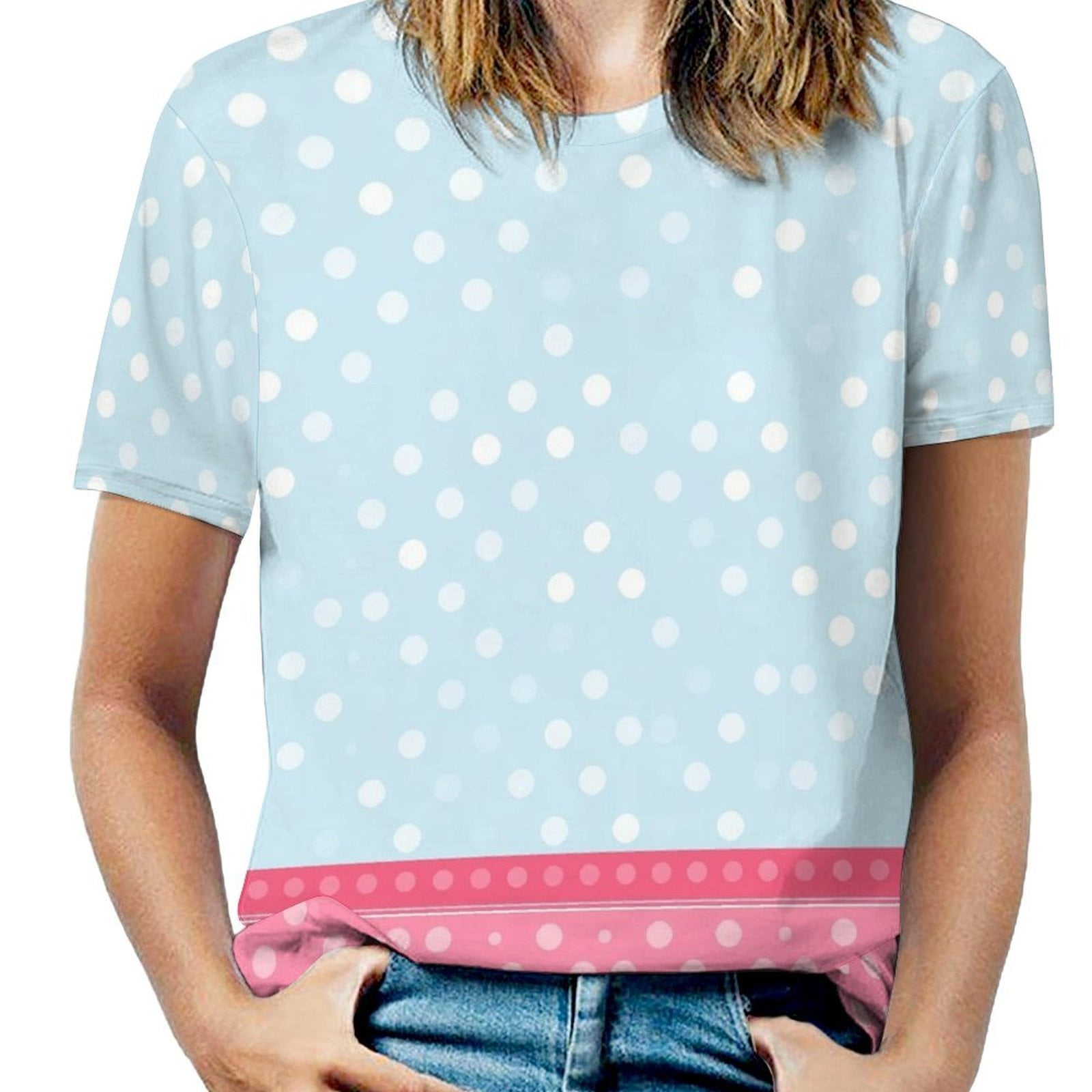 Female T-Shirt Pastel Polka Dot Background O Neck T-Shirts Short Sleeves Tops Classic Tees ...
