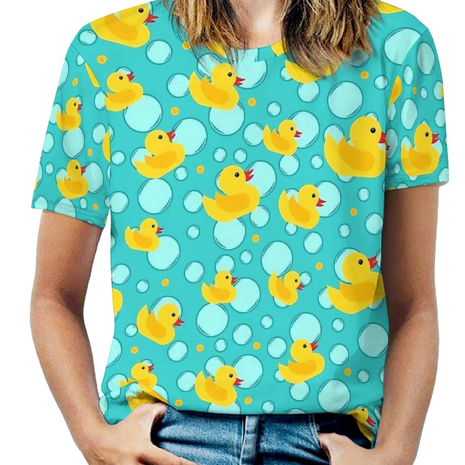 Female T-Shirt Rubber Ducks O Neck T-Shirts Short Sleeve Bath Duck ...