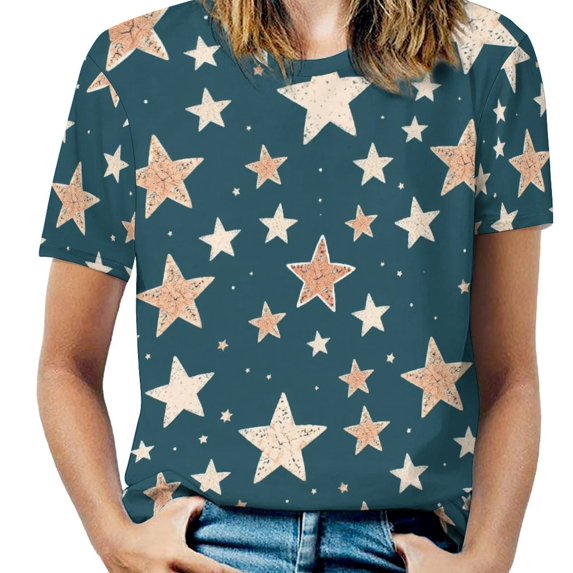 Female T-Shirt Starry Night Pattern O Neck T-Shirts Short Sleeves Tops ...