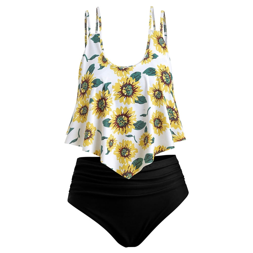 Female Tankini Solid Bathing Suit Beach Outfits Print Vacation Swinsuit