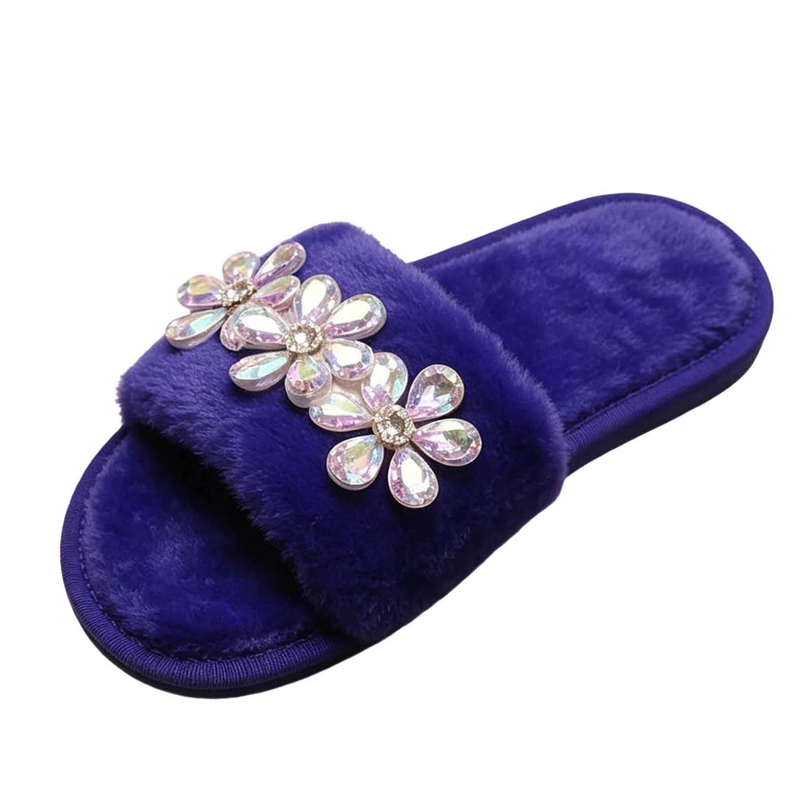 Female Versatile Double Size Open Toe Bedroom Slippers Round Toe Warm ...