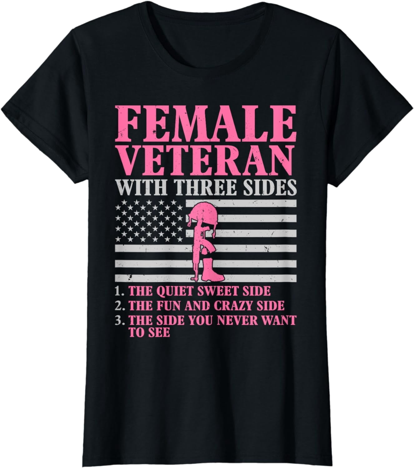 Female Veteran with Three Sides Women Veteran Mother Grandma T-Shirt ...