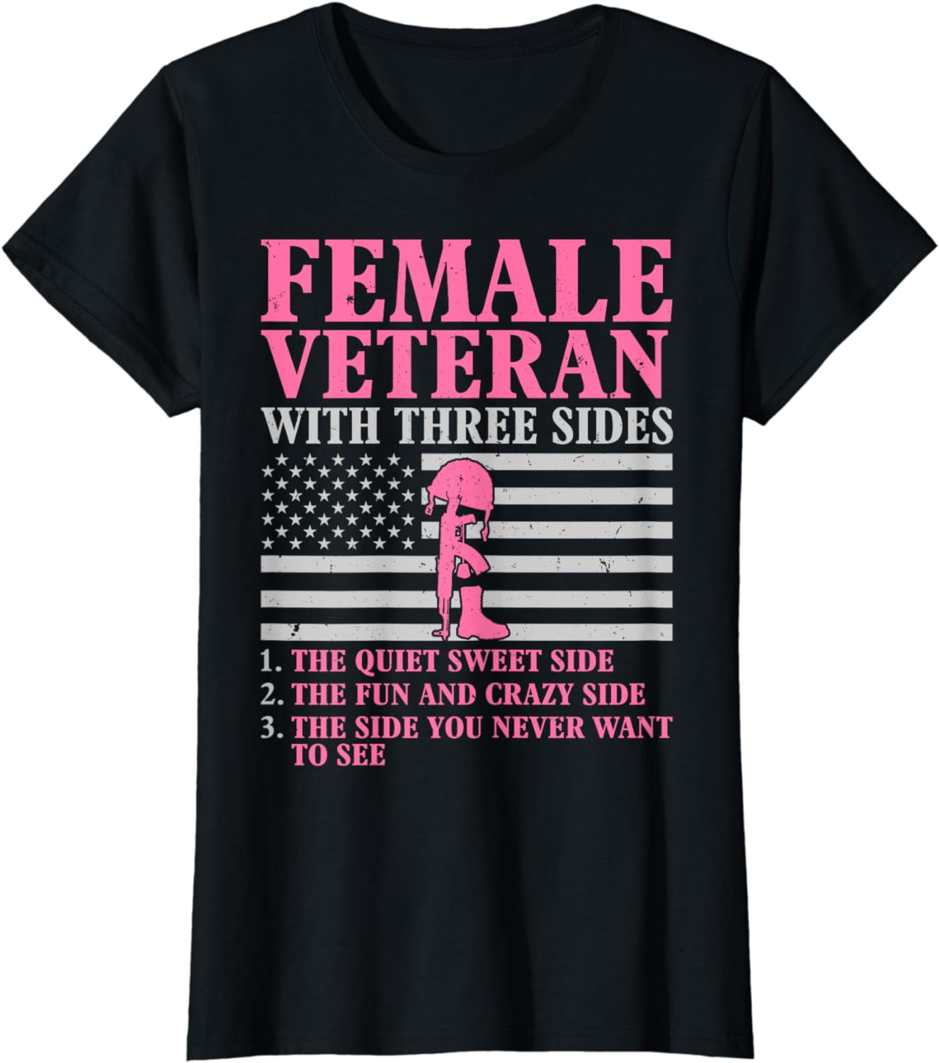 Female Veteran with Three Sides Women Veteran Mother Grandma T-Shirt ...