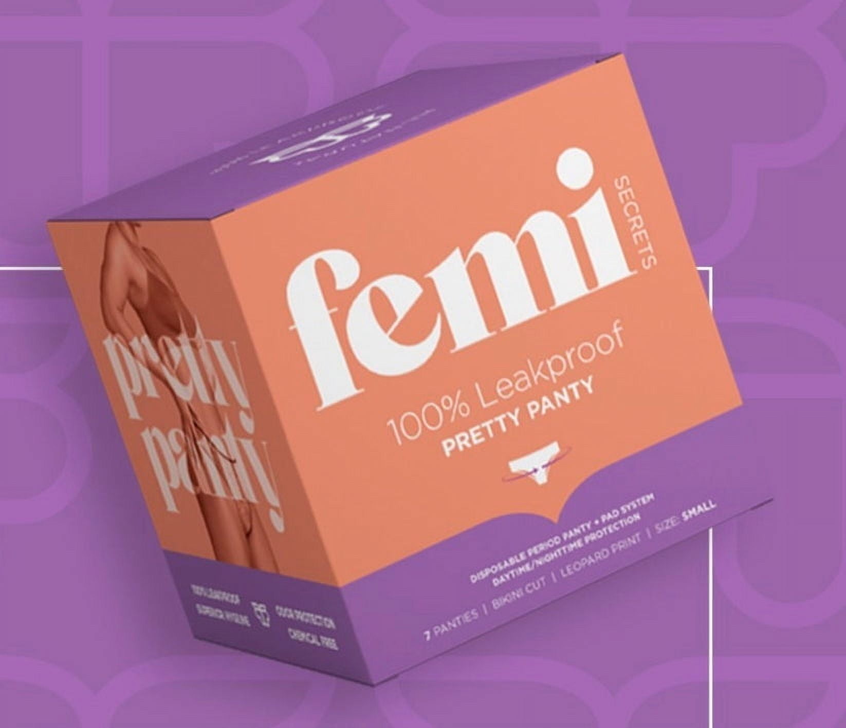 Femi Secrets Pretty Panty Chemical- Size Medium Disposable Period Underwear for Women, Leopard ...