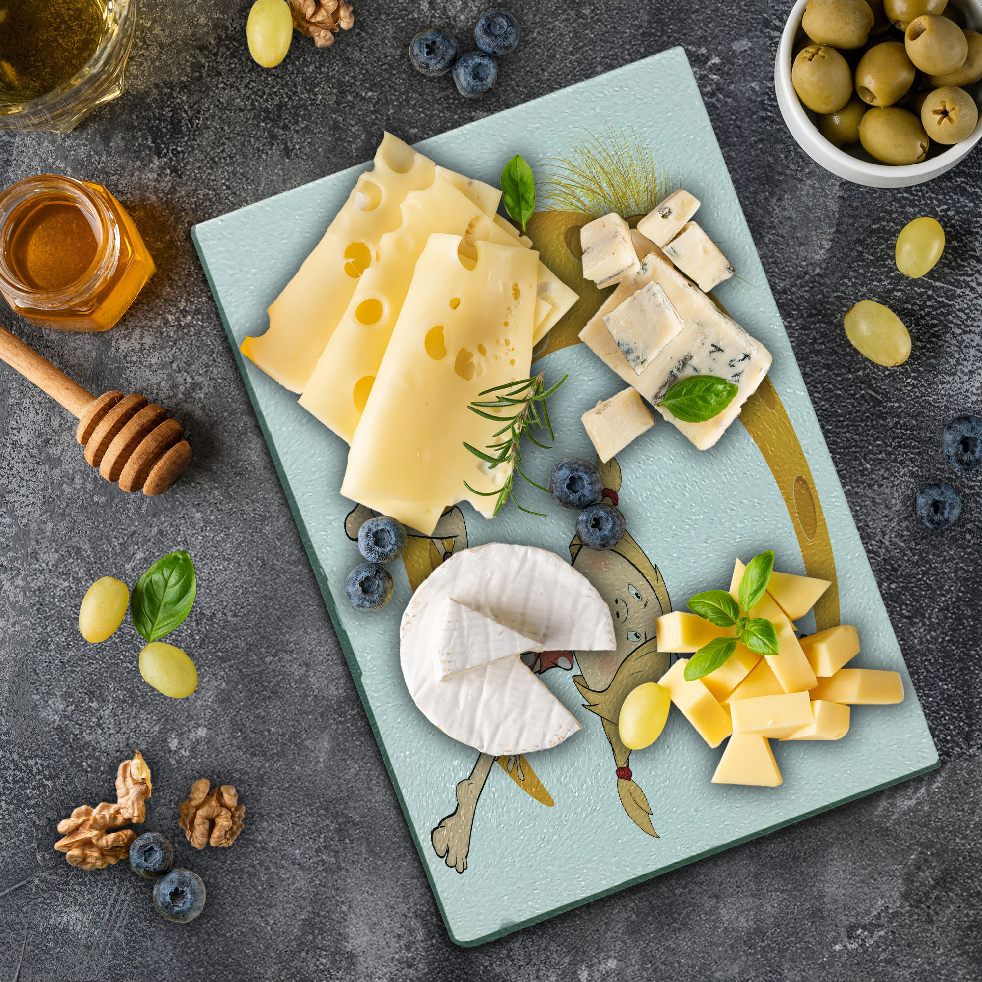 Feminine Cutting Board, Little Girl Sitting Barefoot Moon with Eye and ...