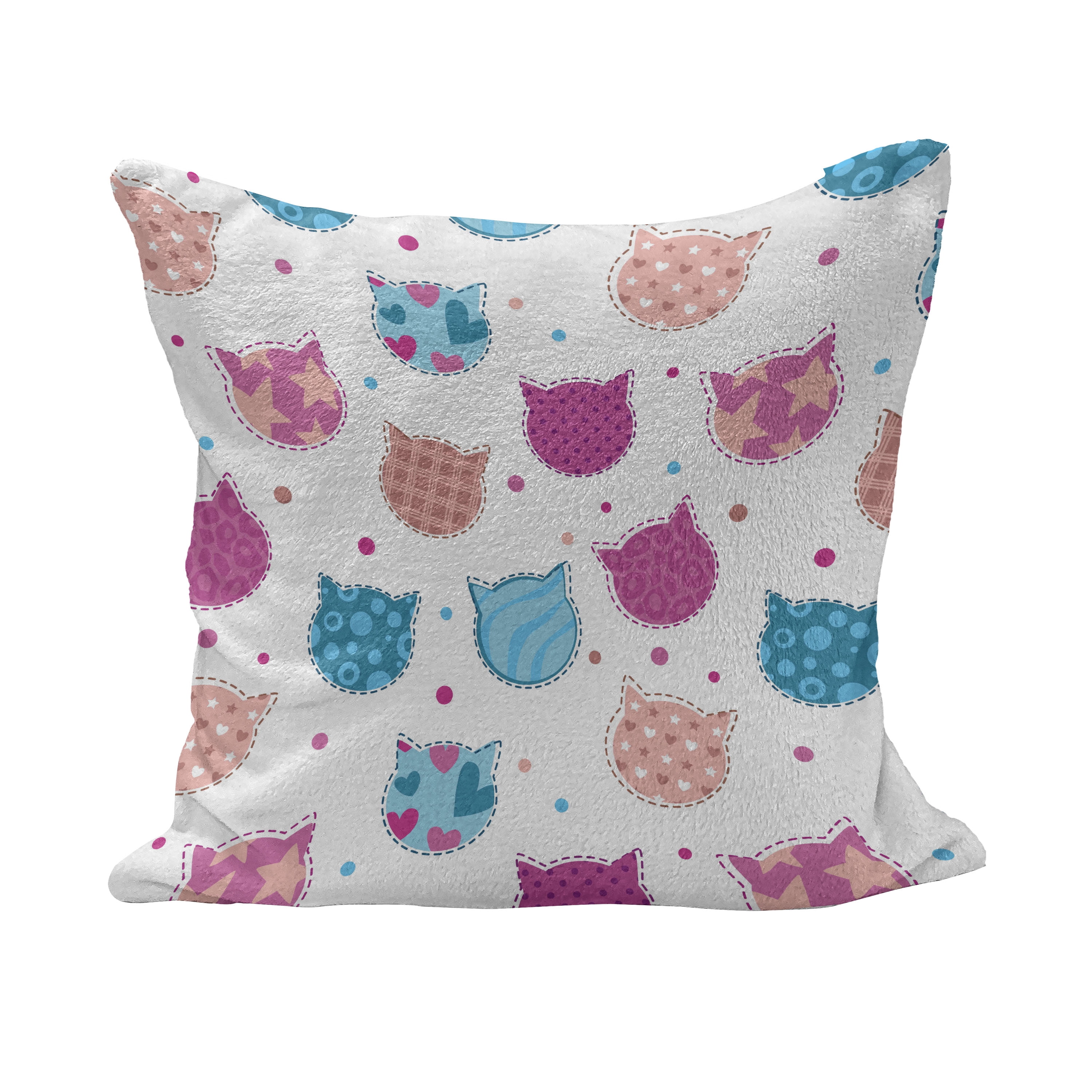 Feminine Fluffy Throw Pillow Cushion Cover, Cat Heads Silhouettes with ...