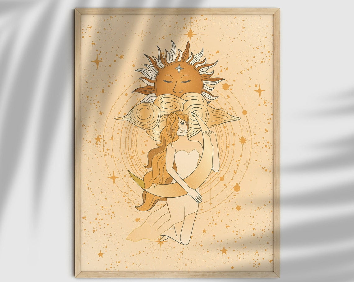 Feminine Goddess, Celestial Decor, Sun And Moon 70S Decor, Moon Goddess ...