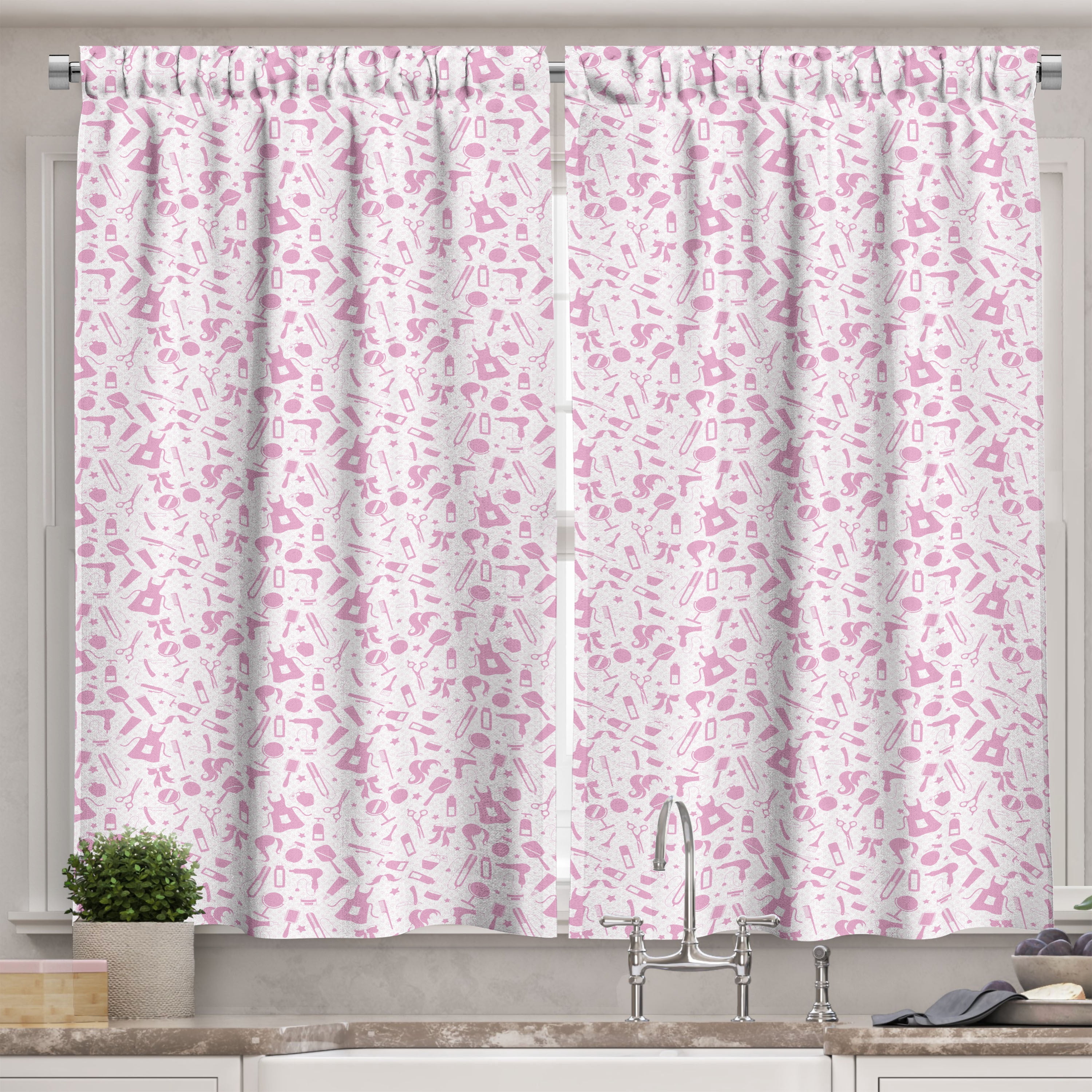 Feminine Kitchen Curtains, Beauty Accessories Hairdresser Mirror Barber ...