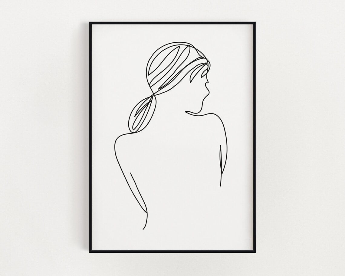Feminine Line Drawing Wall Art, One Line Drawing, Black And White Art ...